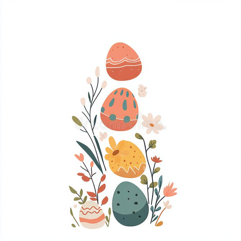 A Retro Wreath Design with a Colorful Flat Easter Egg in a Rectangular ...