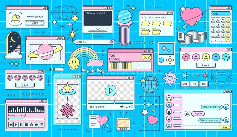 Retro Y2K Computer Windows Pages in PC Interface Stock Illustration ...