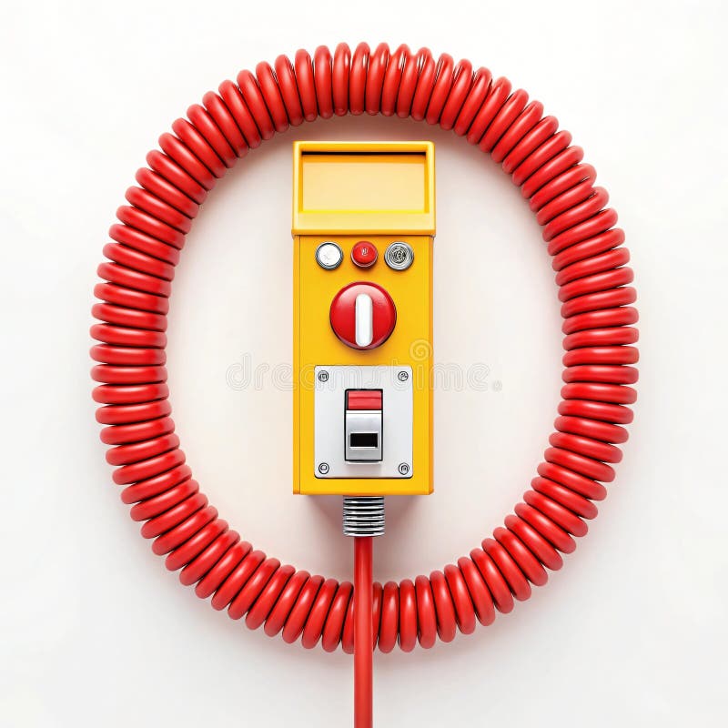 Retro Yellow Control Panel with Red Coiled Cable Industrial Switch ...