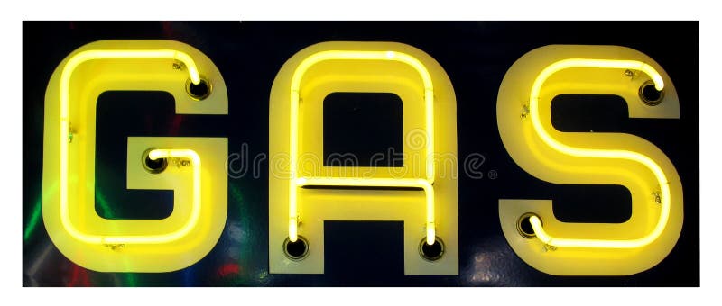 Retro Yellow Neon Gas Sign stock image. Image of gasoline - 4404863
