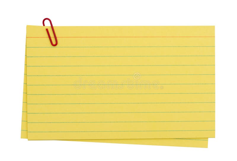 Retro Yellow Paper Index Cards Stack with Paper Clip Isolated on White ...