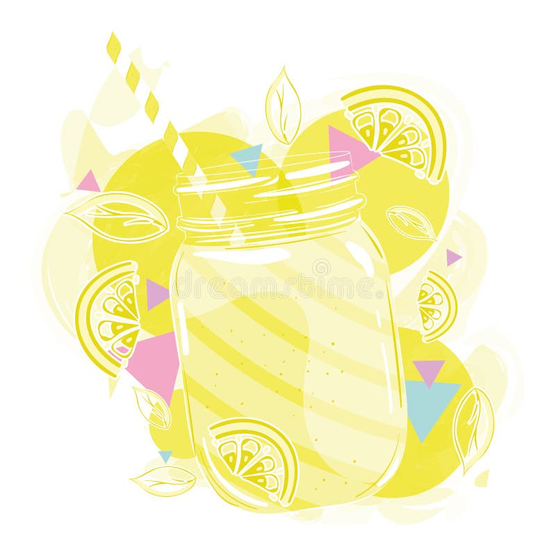 Retro Yellow Smoothie on Jar with Lemon Fruit Vector Stock Vector ...