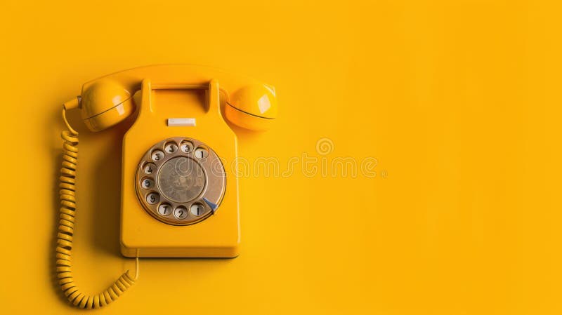 Retro Yellow Telephone on Yellow Background. Top View with Copy Space ...