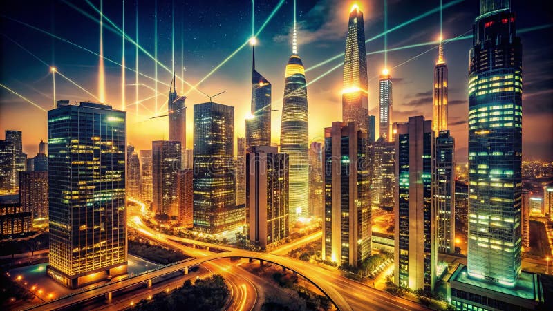 Retrofuturistic Cityscape a Visual Symphony of Data Flow and Urban ...