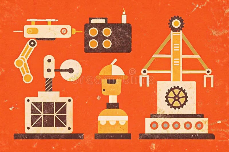 A Retrofuturistic Collage of Imaginary Gadgets and Machines Stock Image ...