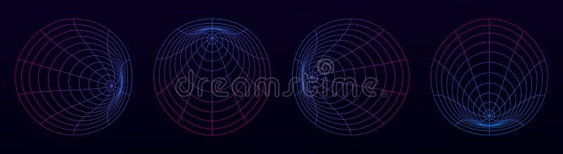 Retrofuturistic Collection of Round Cyber Shapes. Wireframe Ellipse ...