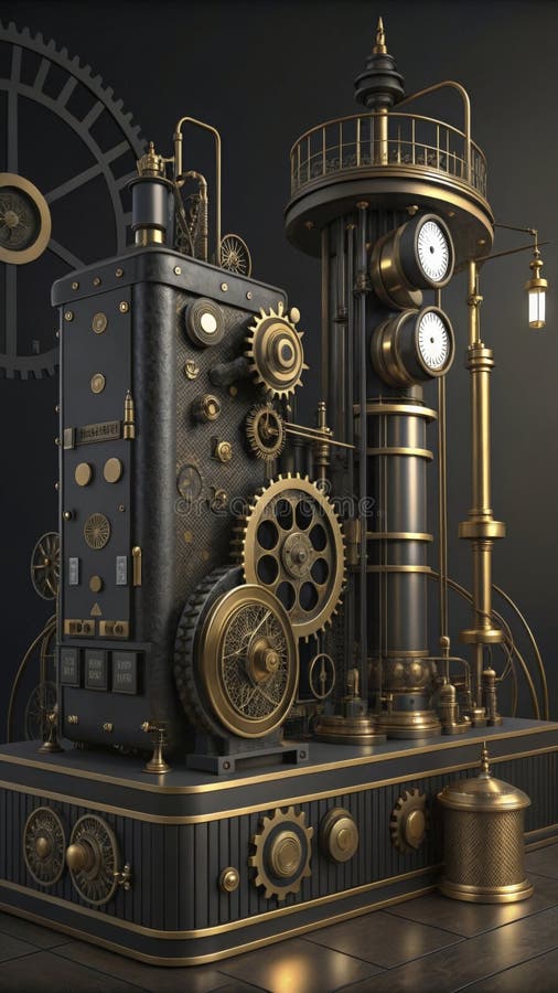Retrofuturistic Display of Intricate Engineering, a Complex Steampunk ...
