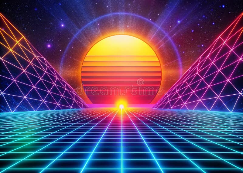 Retrofuturistic Grid Design Vibrant Digital Cyber Style for Posters ...