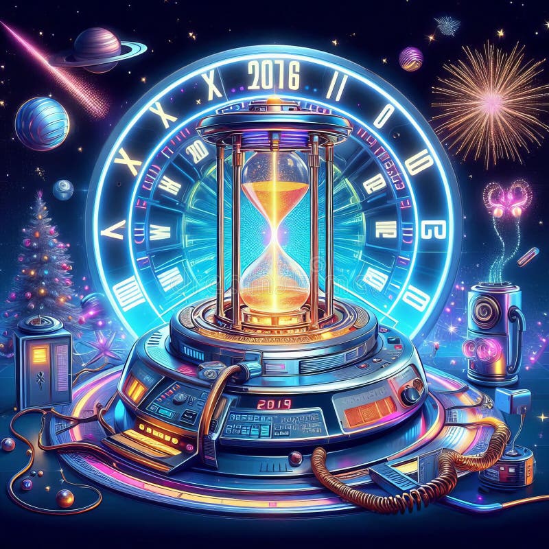 Retrofuturistic Time Machine S Style Illustration of a New Year Stock ...