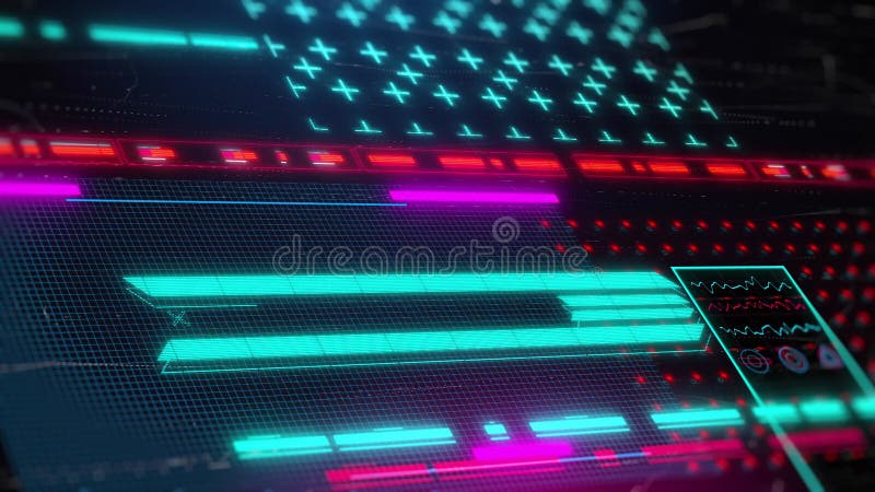 Retrowave Style Computer Screen Interface. Futuristic Hud 3d Loop ...