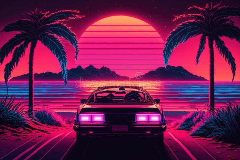 Retrowave Style Landscape Illustration Background Stock Illustration ...