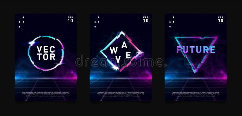 Retrowave Vaporwave Synthwave Circle, Triangle and Rhombus with Glitch ...