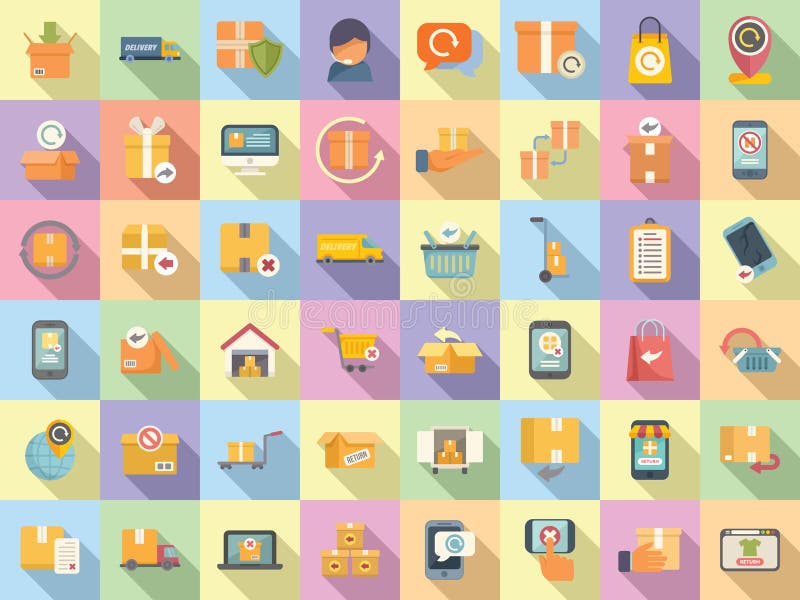 Return of Goods Icons Set Flat Vector. Agreement Certificate Stock ...
