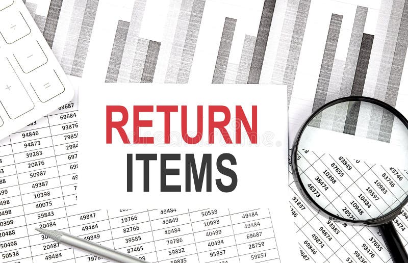 RETURN ITEMS Text on Paper with Calculator,magnifier ,pen on Graph ...