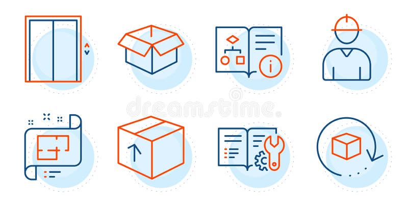 Return Package, Lift and Engineer Icons Set. Architectural Plan ...