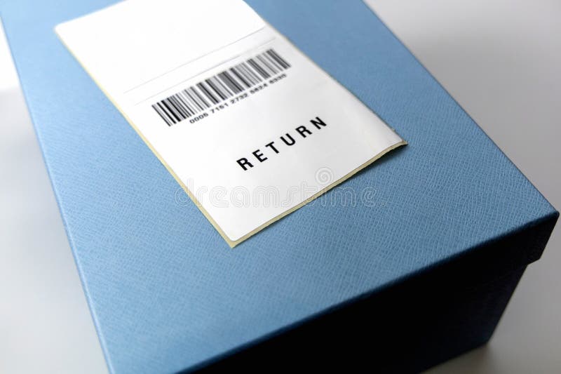 Return Shipping Label on the Blue Box Stock Photo - Image of shipped ...