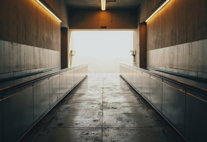 Return Station Catwalk Leading To a Bright Exit, Showcasing Modern ...