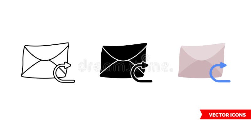 Returned Mail Icon of 3 Types Color, Black and White, Outline. Isolated ...