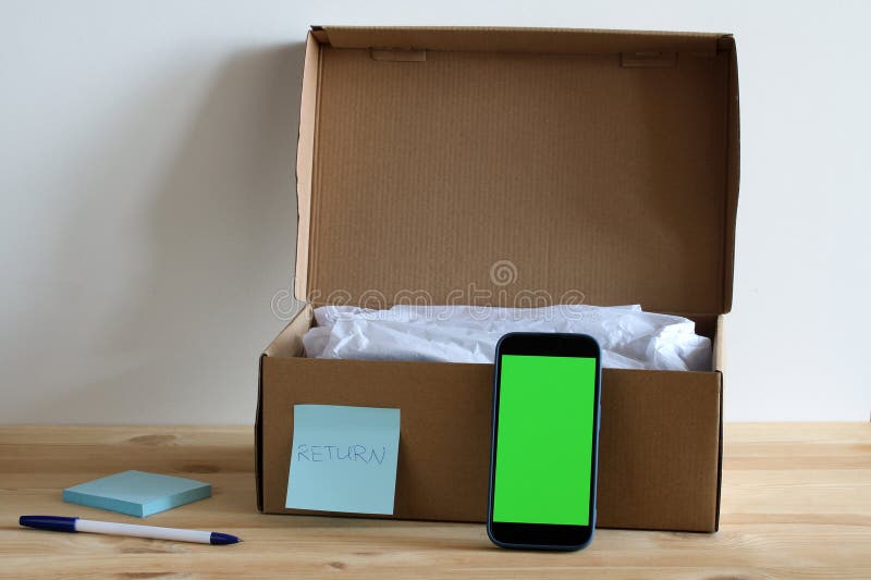 Returning Online Order with Smartphone Showing Green Screen and Return ...