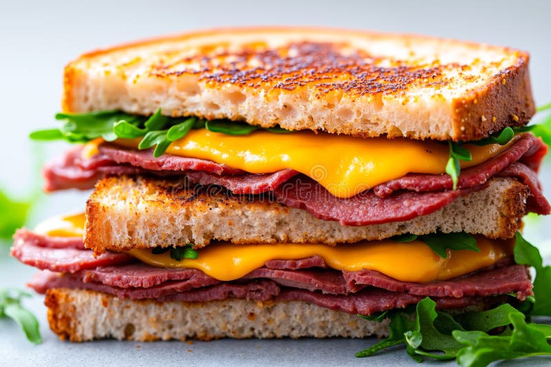 A Reuben Sandwich with Cheese and Lettuce on a Piece of Bread Stock ...