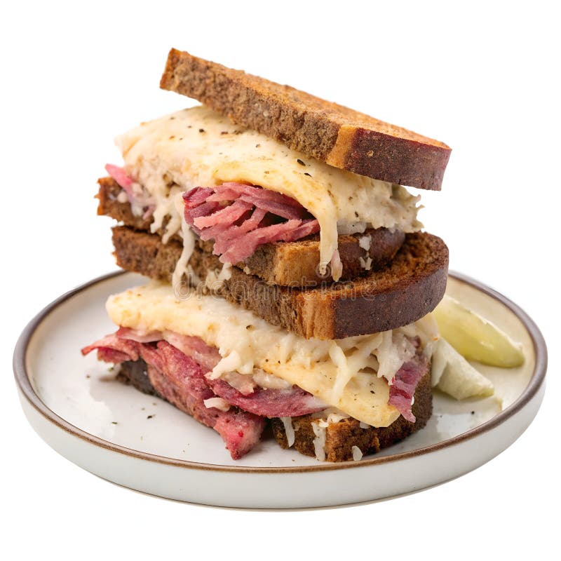 Reuben Sandwich on Plate Isolated on White Background Stock ...