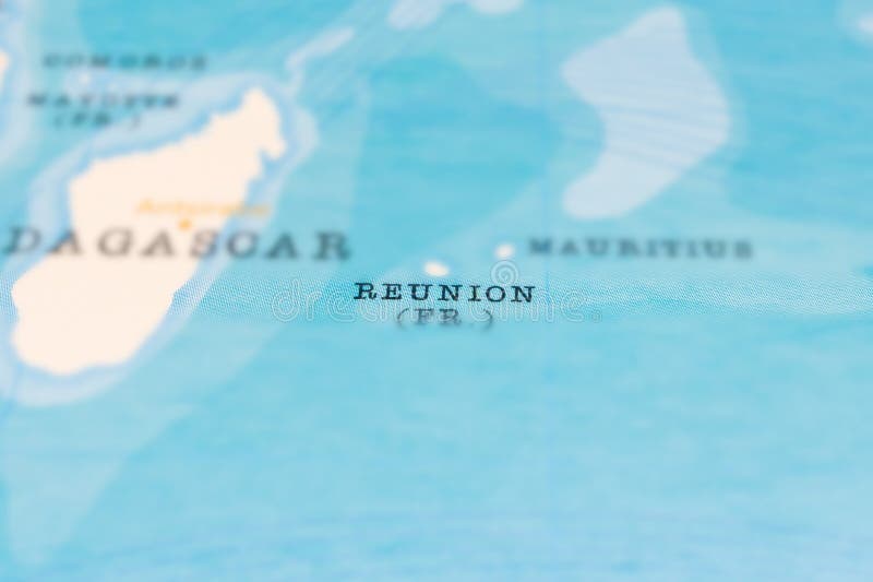 Reunion in Focus on a Tilted World Map. Stock Illustration ...