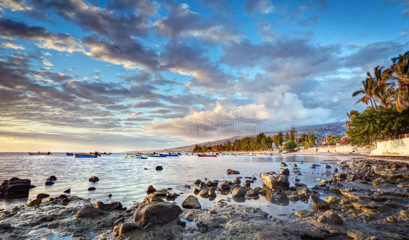 St Pauls Bay on Reunion Island Stock Photo - Image of distance ...