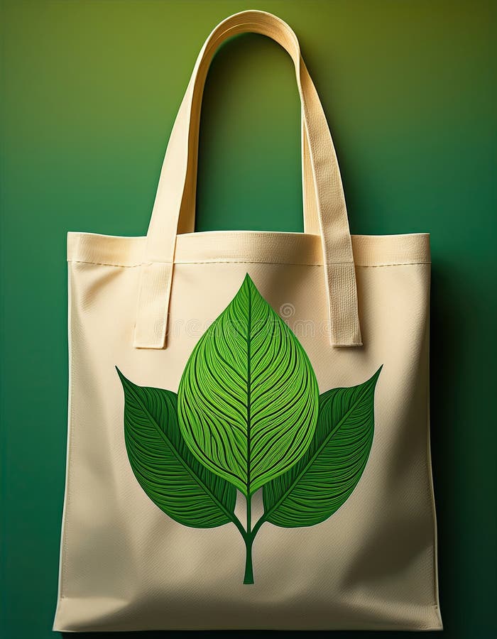 Reusable Canvas Bag Featuring a Simple Leaf Design in a Vibrant Green ...