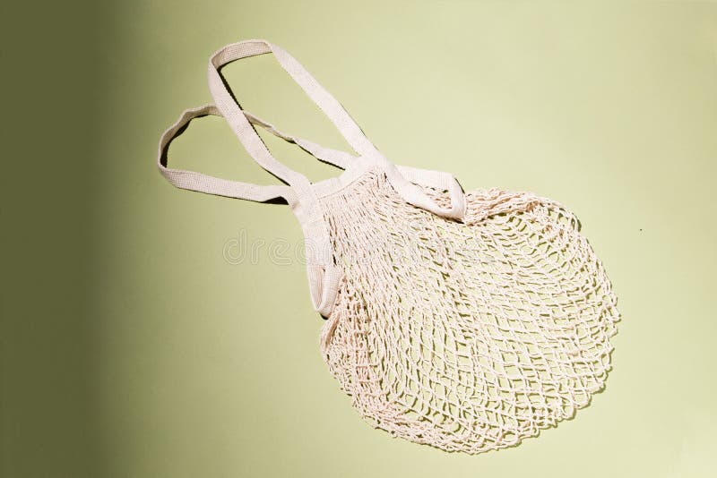 Reusable Cotton Shopping String Bag on Green Background. Zero Waste ...