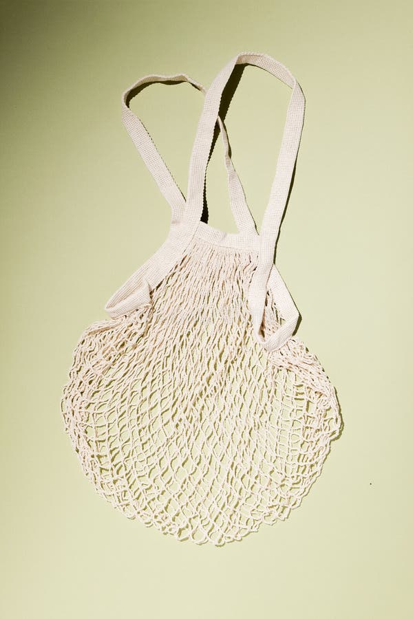 Reusable Cotton Shopping String Bag on Green Background. Zero Waste ...