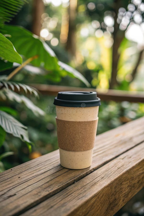 Reusable Eco-friendly Coffee Cup on Wooden Surface in Natural Setting ...