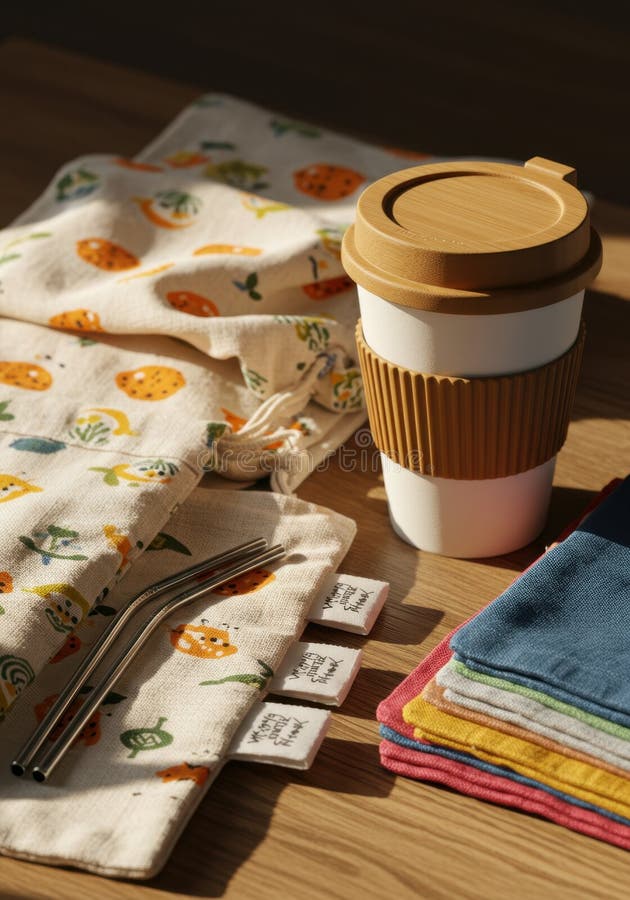 Reusable Eco-Friendly Sustainable Products on Wooden Table Stock ...