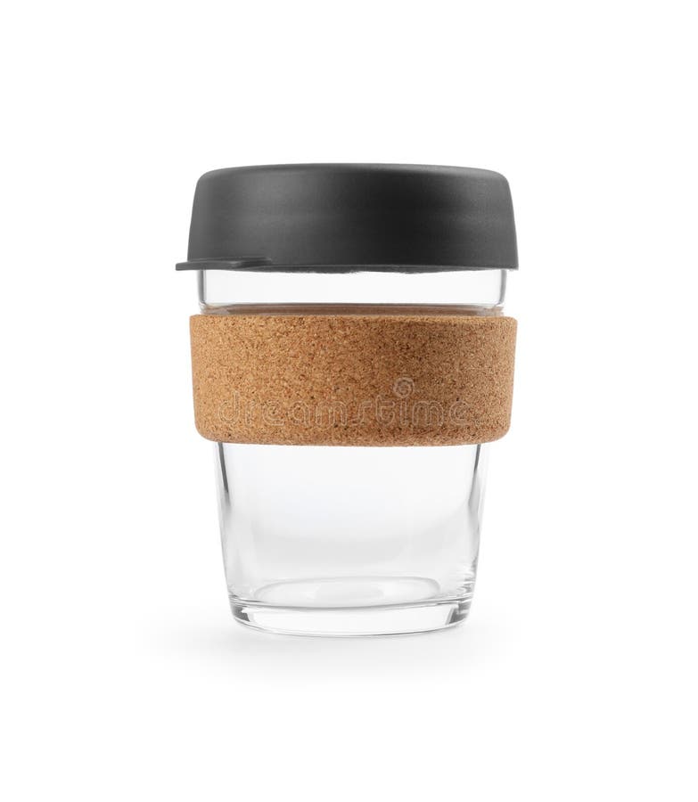 Reusable Glass Coffee Cup on White Stock Photo - Image of cover ...