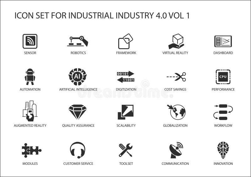 Reusable Icon Set for Industry 4.0 Stock Illustration - Illustration of ...