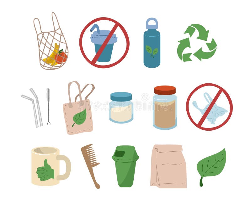 Reusable Items for Zero Waste and Environmental Conservation, Vector ...
