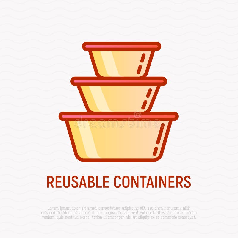 Reusable Lunch Containers Thin Line Icons. Modern Vector Illustration ...