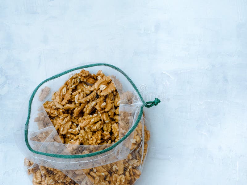 Reusable Mesh Bags with Walnut Kernel. Zero Waste Concept. Stock Photo ...