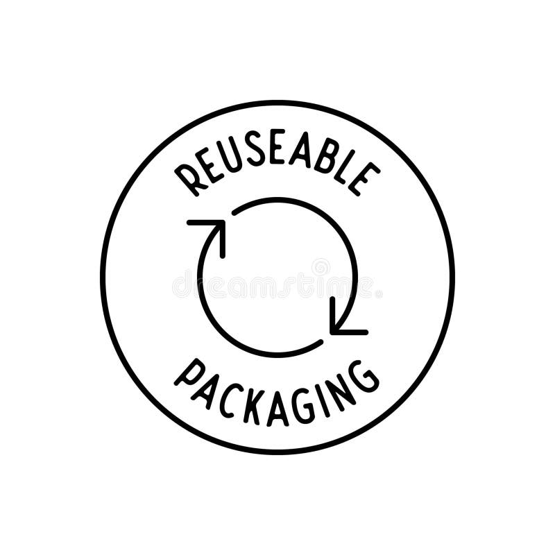 Reusable Packaging Icon with Circular Arrows Symbol in Minimal Outline ...