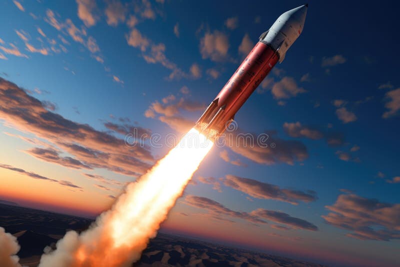 Reusable Rocket Booster Separation in Mid-air Stock Image - Image of ...