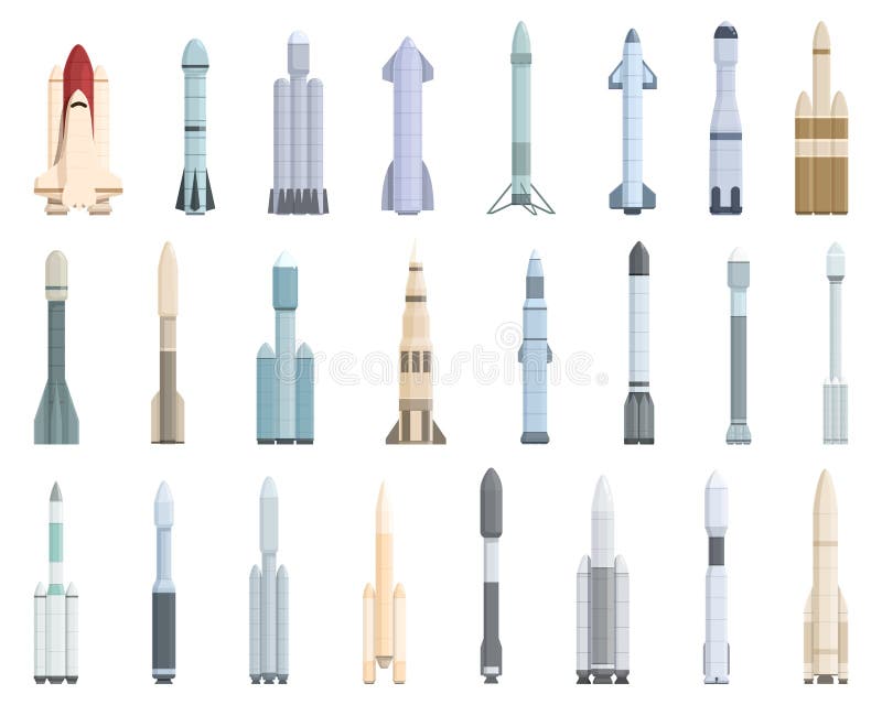 Reusable Space Rockets Icons Set Cartoon Vector. Shuttle Travel Stock ...