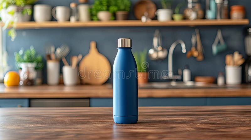 Reusable Water Bottle and Eco-friendly Products on a Kitchen Counter ...