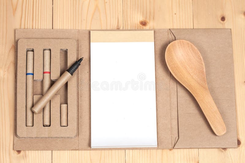 Reuse Note Book with Pen on a Wooden Stock Image - Image of copy ...