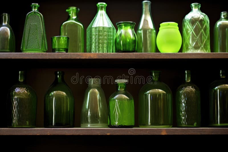 Reused Glass Bottles Arranged on a Shelf Stock Image - Image of bottles ...