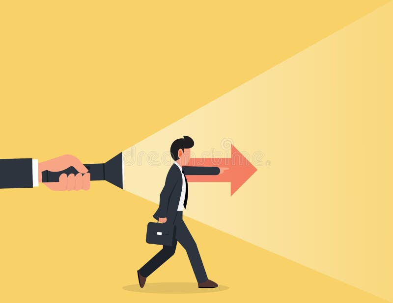 Hand Holding Flashlight Uncovering Hidden Arrow Sign. Stock Vector ...