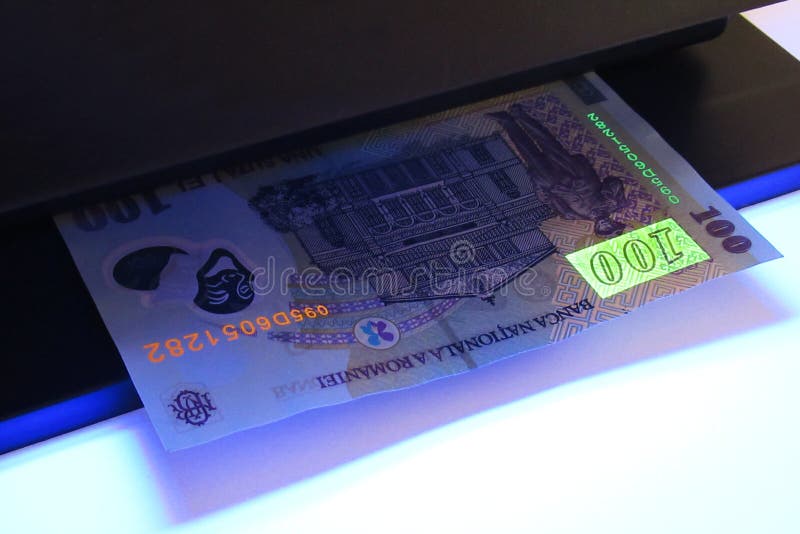 Money Banknote UV Testing. Security Features Check. Stock Photo - Image ...