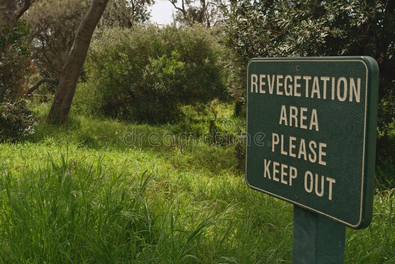 Revegetation area sign stock photo. Image of leaves, tree - 27328328