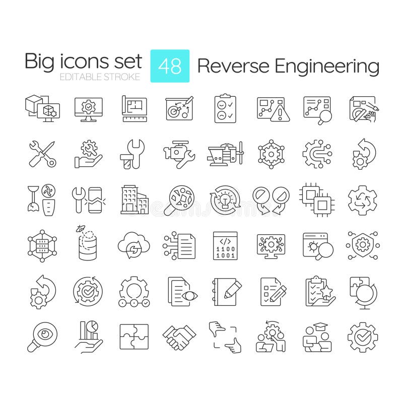 Reverse Engineering Linear Icons Set Stock Illustration - Illustration ...