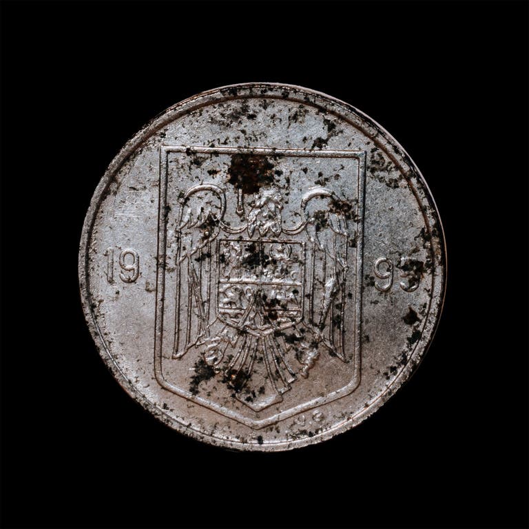 Reverse One Leu Romanian Coin. Stock Image - Image of collectible ...