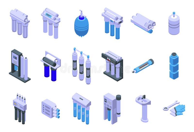 Reverse Osmosis System Icons Set Isometric Vector. Aqua Filter Stock ...