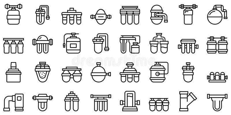 Reverse Osmosis System Icons Set Outline Vector. Aqua Filter Vector ...